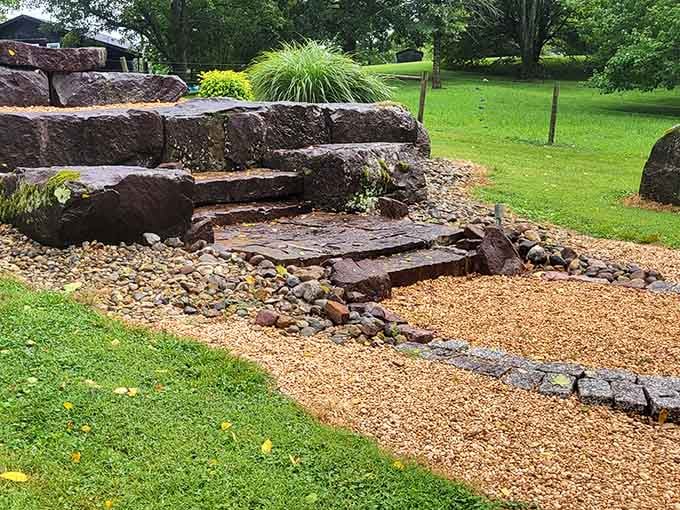 Layered stone terracing that looks like nature built it herself, one careful slab at a time.