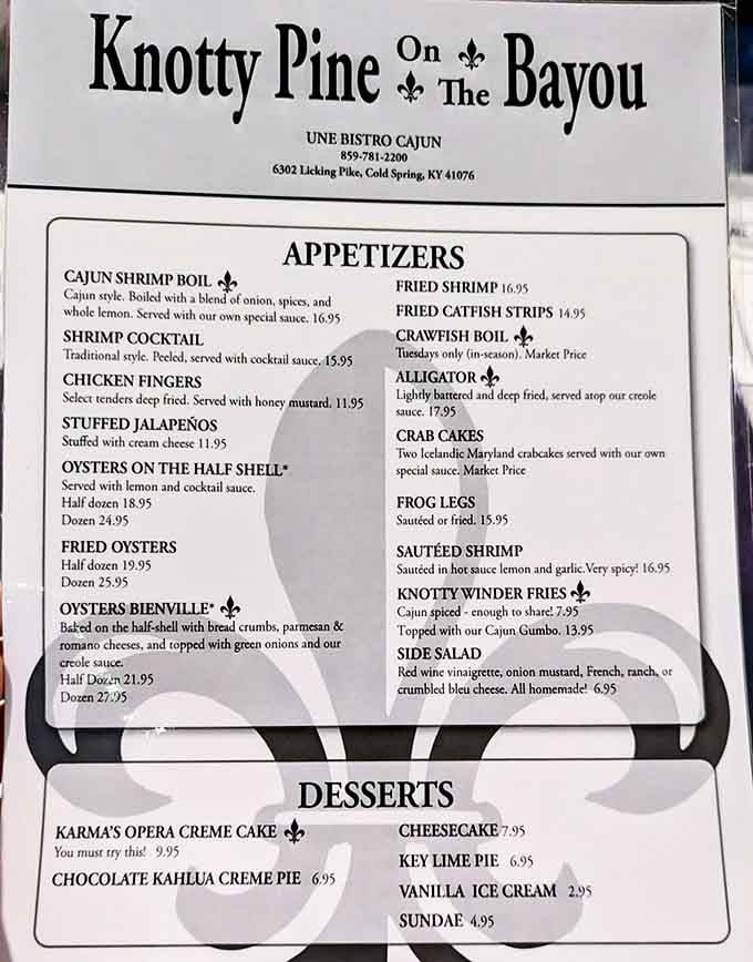 A menu that reads like a love letter to Louisiana, written from the heart of Kentucky.