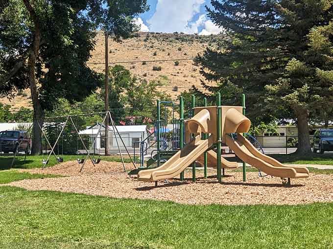 McDonald City Park keeps it simple and honest, with slides, swings, and a hillside backdrop that no theme park can match.