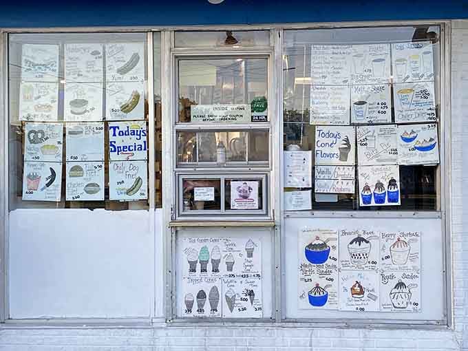 Hand-drawn menus covering every window, because some things are too good to leave to a digital screen.