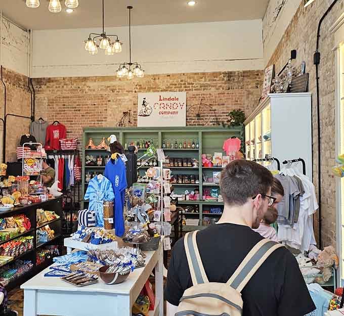 Exposed brick, warm Edison lights, and enough candy to make Willy Wonka take notes.