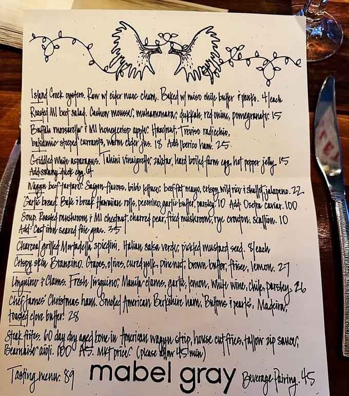Handwritten menus in the age of lamination – it's like getting a personal letter from the kitchen every night.