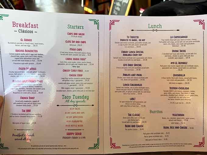 This menu reads like a love letter to Southwest cuisine, offering choices that'll make decision-making delightfully difficult.