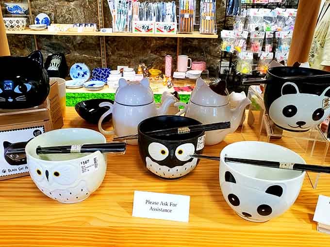 Owl bowls, panda cups, and cat teapots, proof that Japanese ceramics make everything more fun.