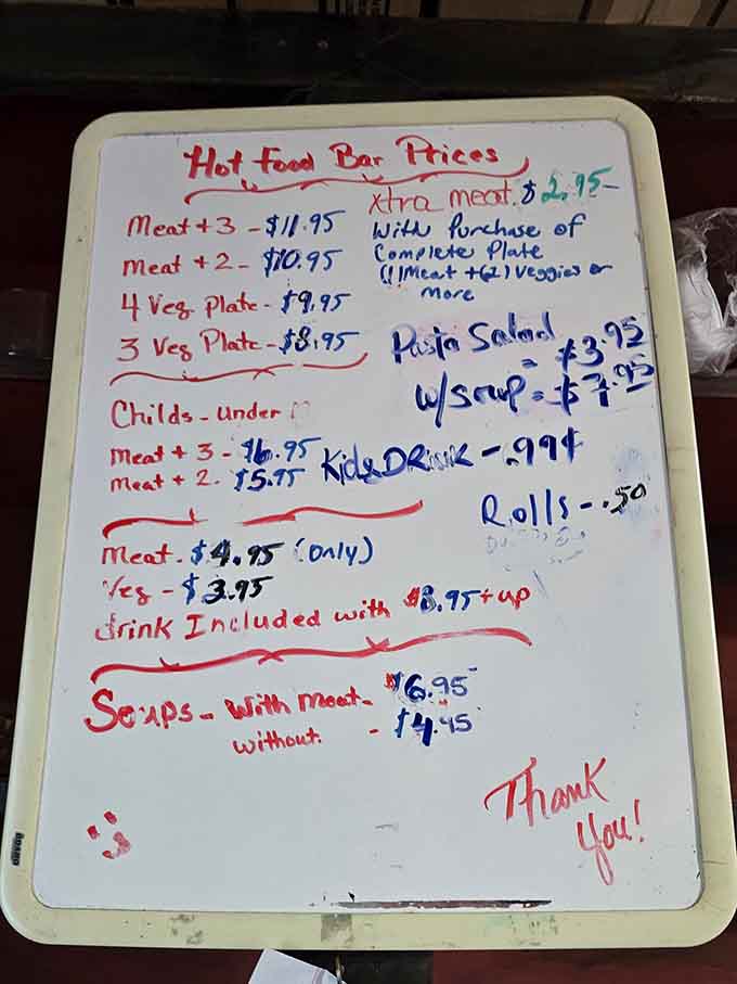 A handwritten menu board that says "Thank You" at the bottom, because good manners never go out of style.