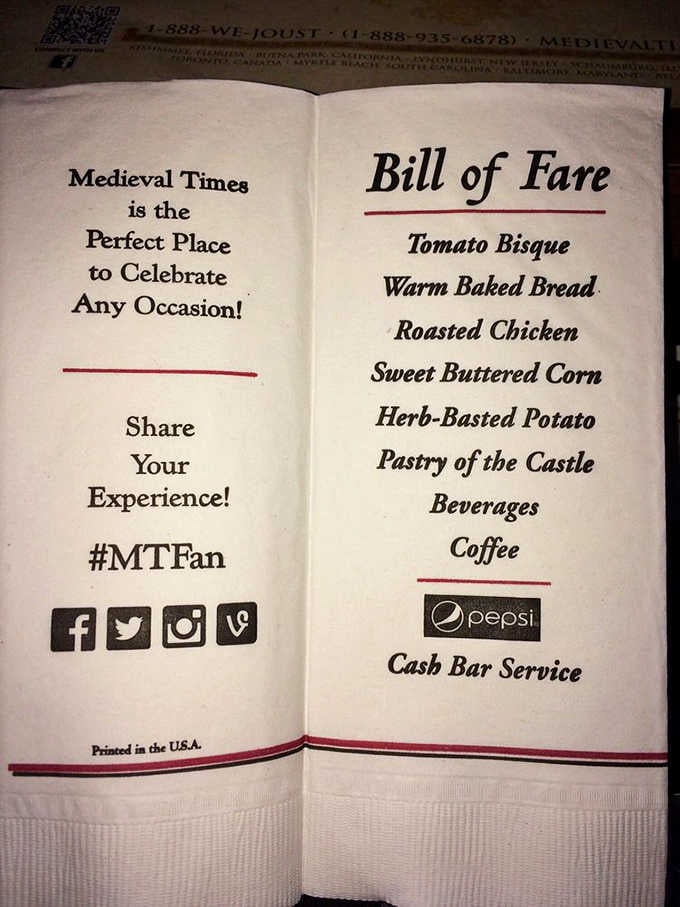 No fork, no knife, no problem. This bill of fare means business, medieval business.