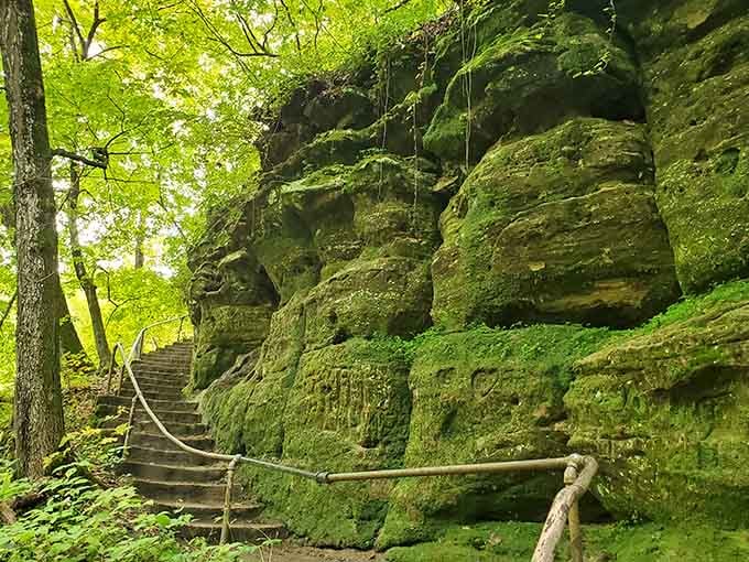 These moss-covered limestone steps lead to waterfall views that'll make your hiking boots worth every penny.