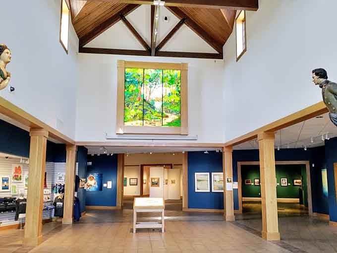 Soaring ceilings, navy blue walls, and a stained glass window that stops you cold. This is no ordinary museum.