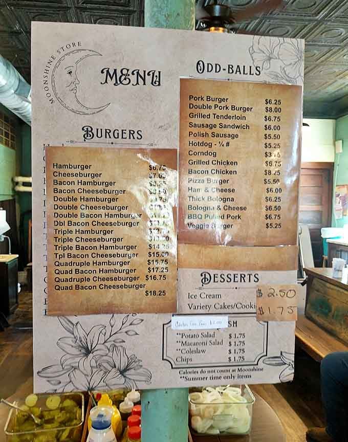 This menu doesn't mess around: burgers stacked from single to quadruple, because sometimes more is absolutely more.