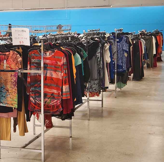 Rows of colorful tops and dresses hang shoulder to shoulder, proof that great style doesn't need a big price tag.