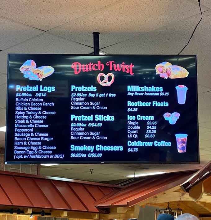 Dutch Twist's menu reads like a pretzel lover's dream list. Buffalo chicken pretzel log, anyone?