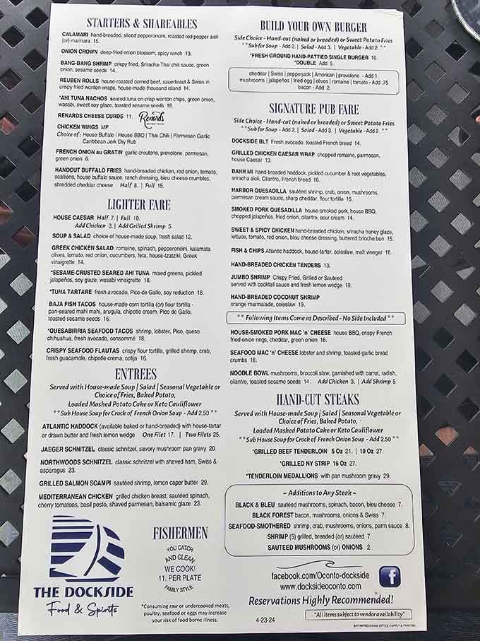 A menu this ambitious at a harbor restaurant in Wisconsin is like finding a Rembrandt at a garage sale.