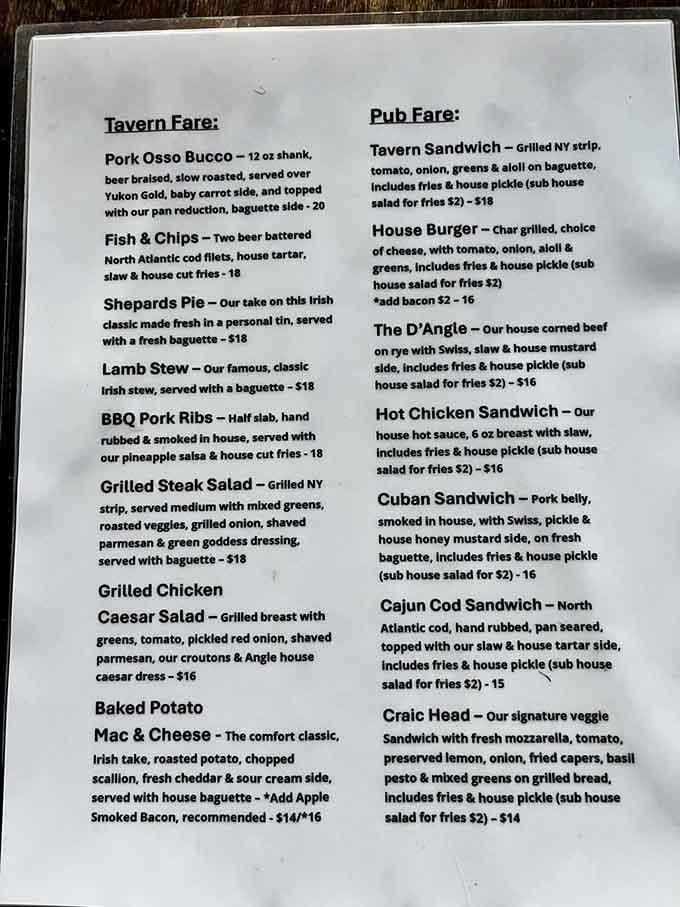 A menu that reads like a love letter to Irish pub cooking, with a few clever surprises tucked in.