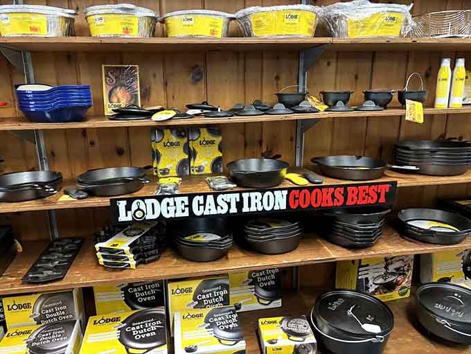 Lodge cast iron cookware stacked and ready, because your grandmother was right about everything.