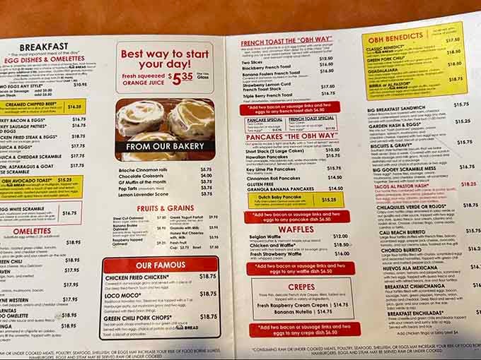 This menu reads like the greatest hits of breakfast, proving that sometimes you need options beyond cold cereal.