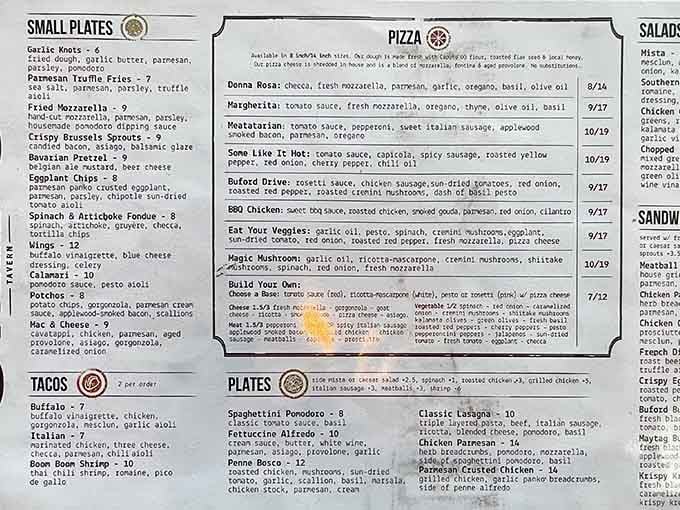 A menu this ambitious deserves its own reading glasses, Italian classics sharing space with burgers and tacos.