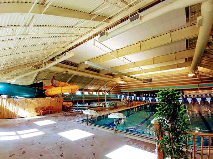 Inside Pelican Harbor, the party doesn't stop when clouds roll in. Those indoor slides mean business.