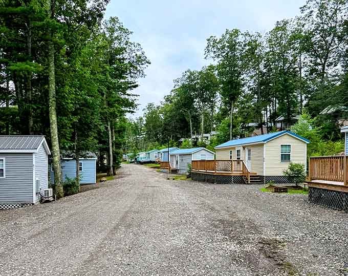 Cozy cottages with cheerful blue roofs, proof that roughing it never looked this charming.