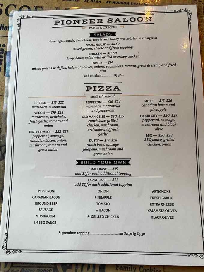 A menu that means business, with pizzas and salads that would make any city restaurant sit up and pay attention.