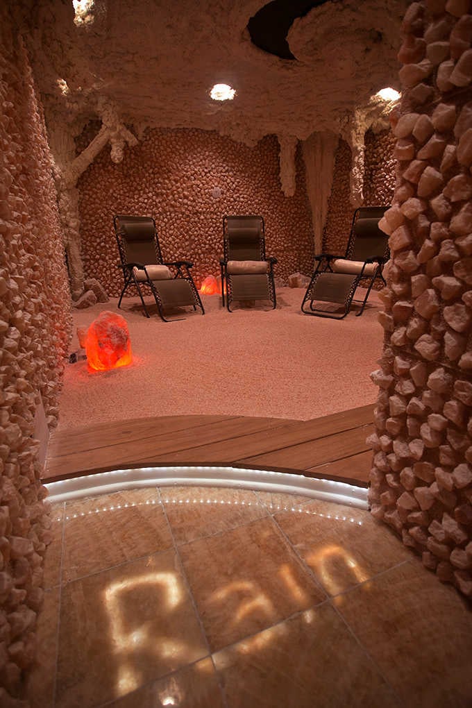 Recline in pink Himalayan bliss while microscopic salt particles work their magic on your weary soul.