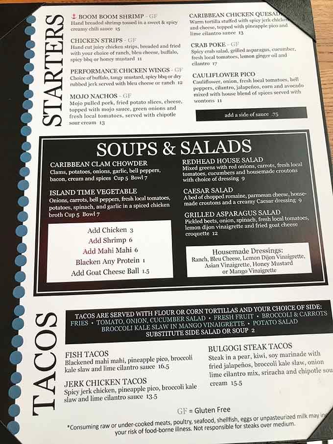 A menu this creative at a lakeside spot? Someone in that kitchen is clearly having a very good time.