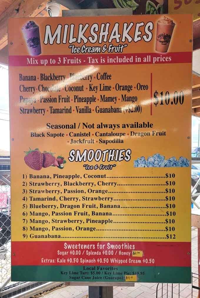 This menu reads like a tropical vacation brochure, except instead of booking flights, you're mixing up to three fruits.