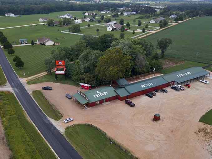 The Route 66 Outpost property spreads out along the highway, a little kingdom of roadside wonder in rural Missouri.