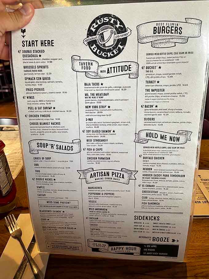 A menu this good deserves its own fan club. The "Hoosier Daddy" section alone earns a standing ovation.