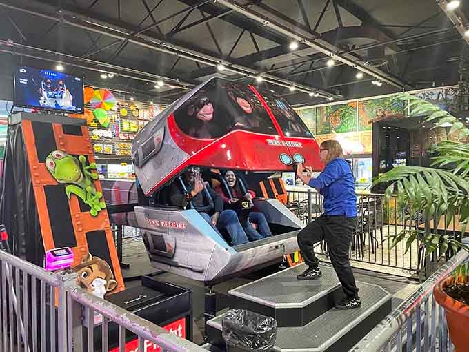 That laugh says everything, the motion simulator at Safari Land is absolutely not messing around.