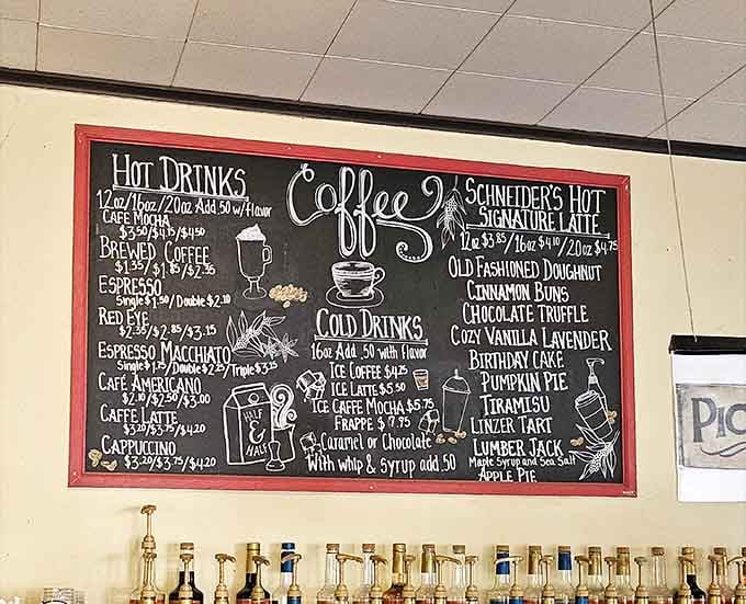 A chalkboard menu so good it deserves its own frame, signature lattes included.