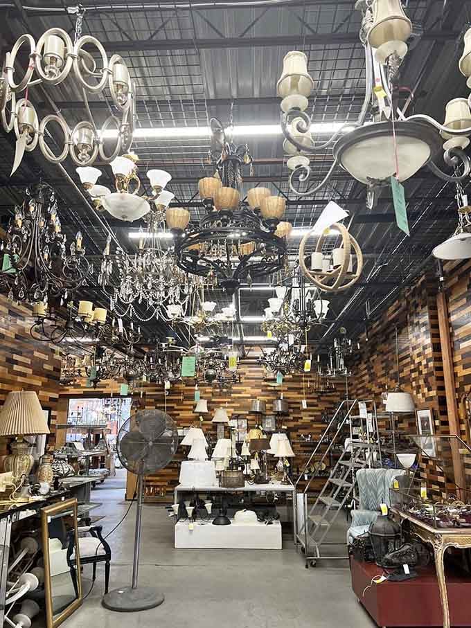 Look up. No, really, look up. This ceiling full of chandeliers will make your jaw hit the concrete floor.