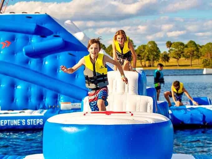 Young adventurers tackle the floating playground with the fearless confidence that comes from having a lower center of gravity.