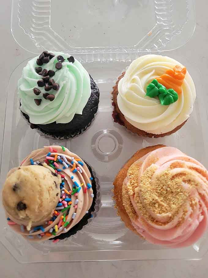 Four cupcakes, four personalities, zero regrets. Simple Simon's rotating flavors are a beautiful problem to have.