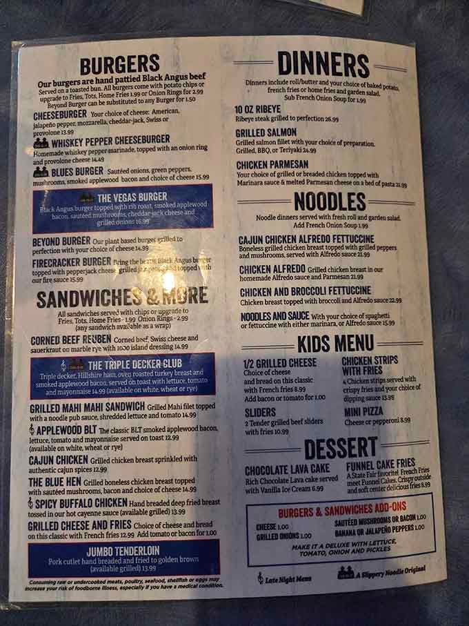 A menu built for honest hunger, from hand-pattied Black Angus burgers to Cajun Chicken Alfredo that means serious business.