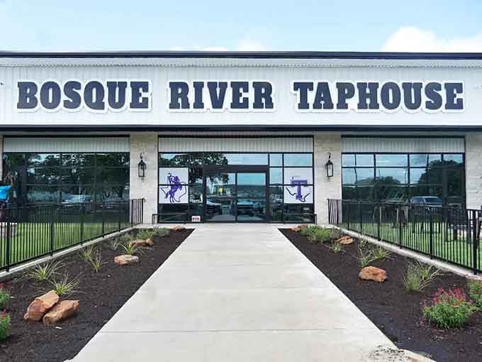 Bosque River Taphouse stands ready to pour, named after the river that gives this whole region its soul.