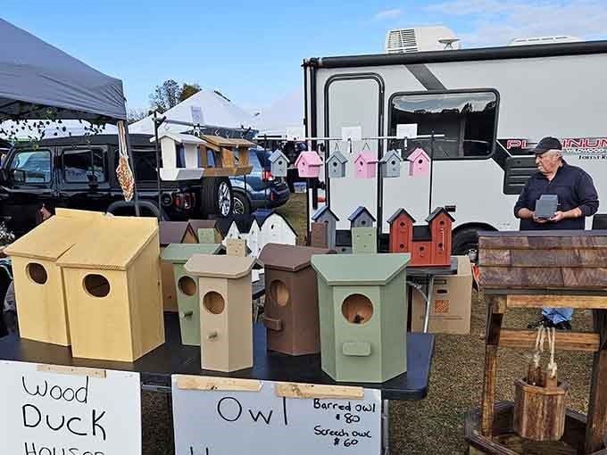 Handcrafted birdhouses for wood ducks and owls, because even the birds deserve a little character in their lives.