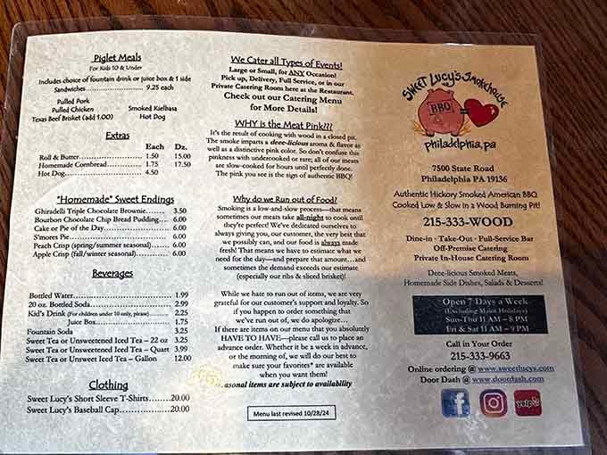 A menu that explains why the meat turns pink is a menu that genuinely respects your curiosity.