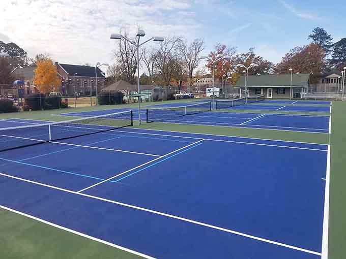 Tennis courts so pristine they'd make Wimbledon jealous of their brilliant blue surfaces.