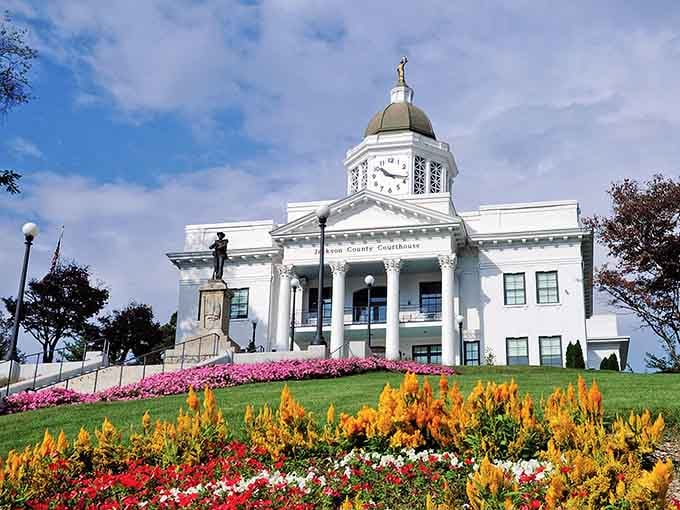 The Jackson County Courthouse sits pretty on its hill like the town's proud grandmother watching over everyone below.