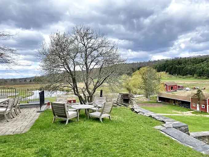 Wooden chairs, open meadows, and a pond view that makes you forget your phone exists. Bliss, honestly.