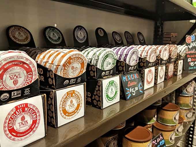 Row after row of Chocolate Mexicano discs, cinnamon, coffee, and more, each one a small round masterpiece.