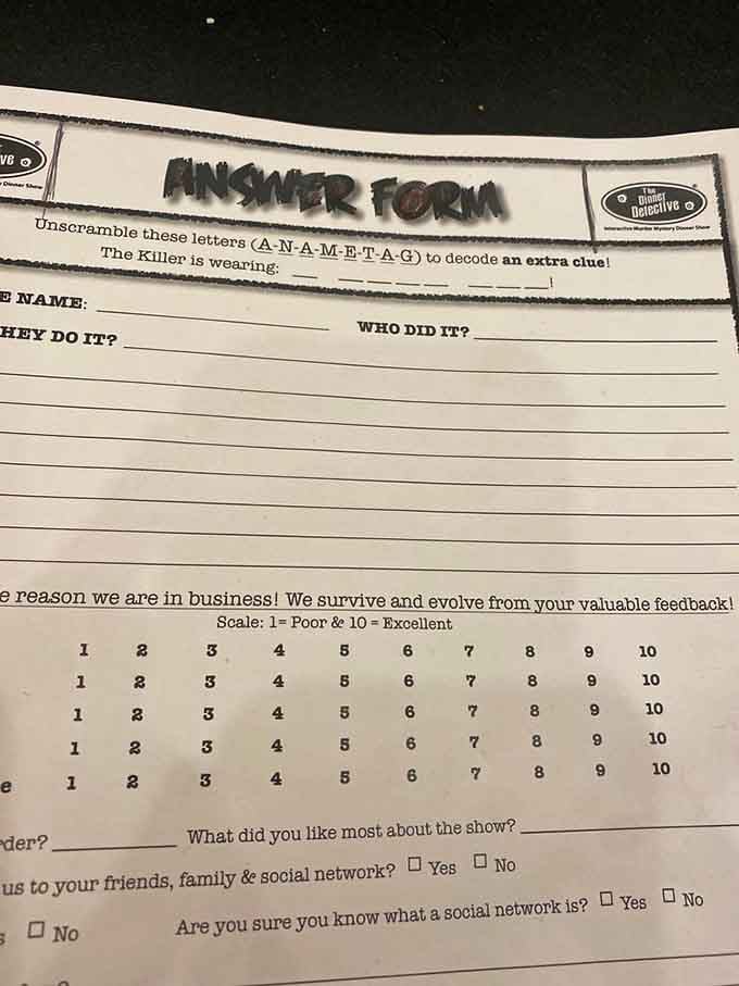 The answer form that separates the sharp-eyed detectives from the people who were too busy eating.