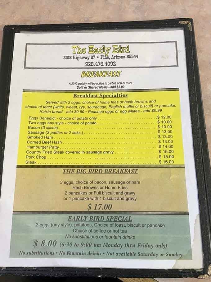 The menu reads like a greatest hits album of breakfast classics, each one a chart-topper.