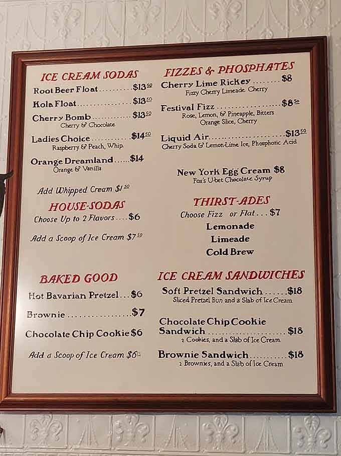A menu board that reads like a love letter to every great American soda fountain that ever existed.
