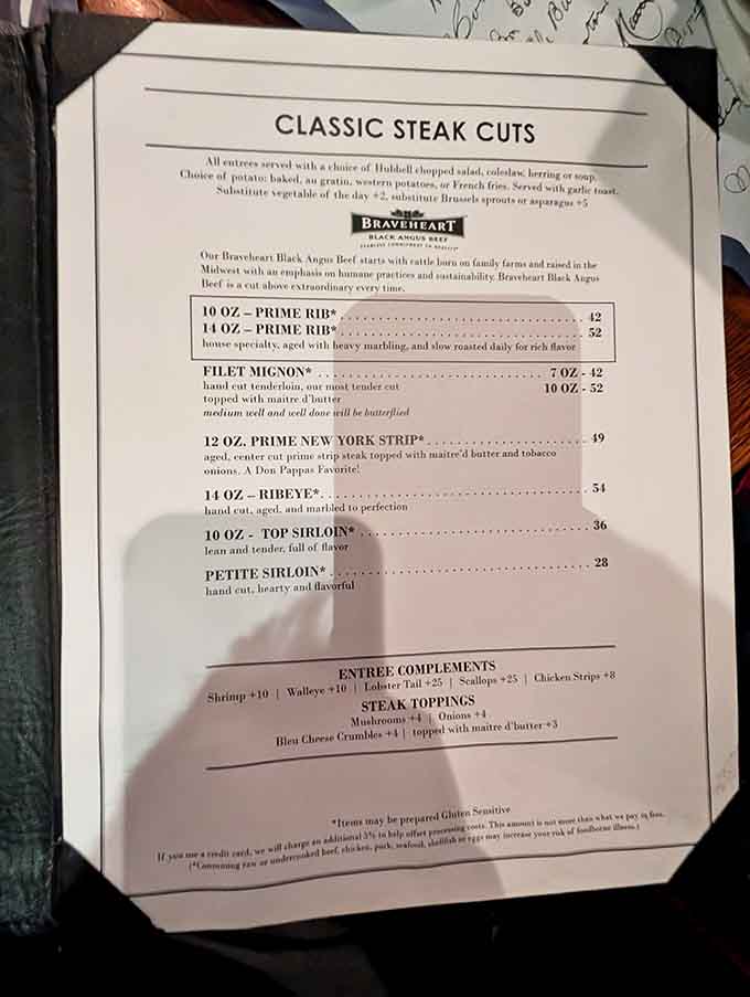 The menu reads like a carnivore's greatest hits album, featuring steaks that could convert even the most devoted salad enthusiast.