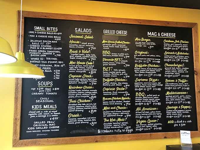 This menu board reads like a love letter to cheese, offering more mac variations than you knew existed in this world.