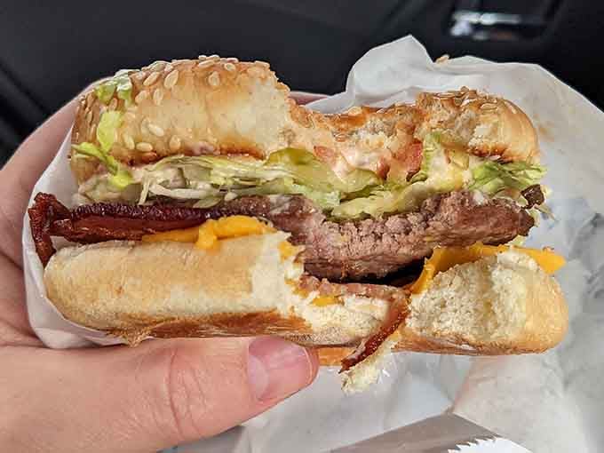 This bacon cheeseburger isn't playing games. Two hands required, full attention mandatory, no regrets guaranteed.