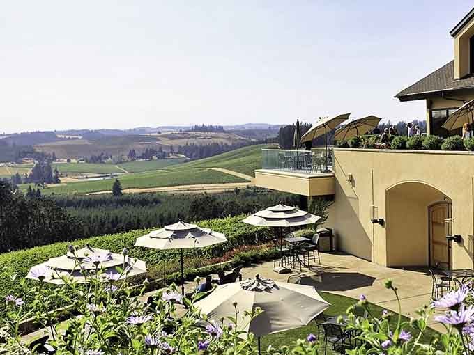 A winery terrace with views this good should probably come with a warning label about never wanting to leave.