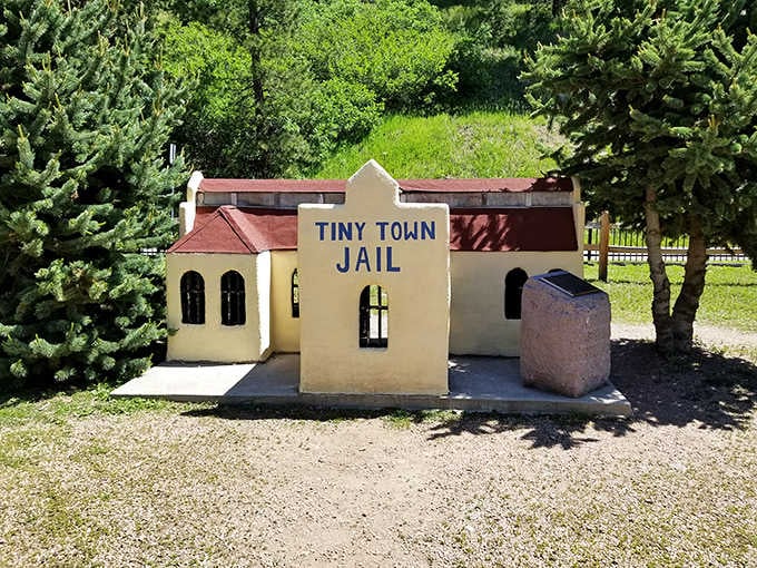 Even at one-sixth scale, the Tiny Town Jail looks like it means serious business with those bold blue letters.