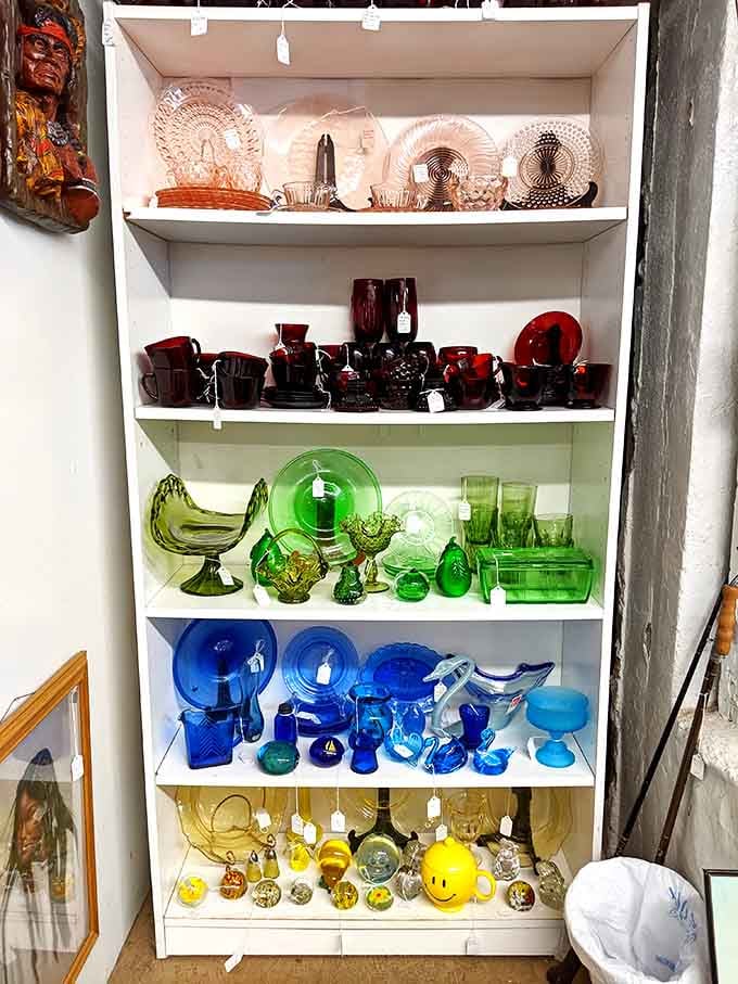 Rows of ruby, emerald, cobalt, and amber glass so gorgeous, your grandmother would have wept with joy.